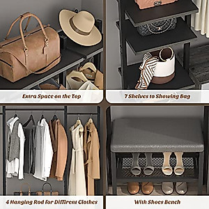 Aheaplus Clothing Rack Heavy Duty Closet Organizer for Hanging Clothes, Large Wall Mounted Garment Rack Clothes Rack with 6-Drawers for Wardrobe, Bedroom and as Walk-in Closet System, Grey Oak+Black