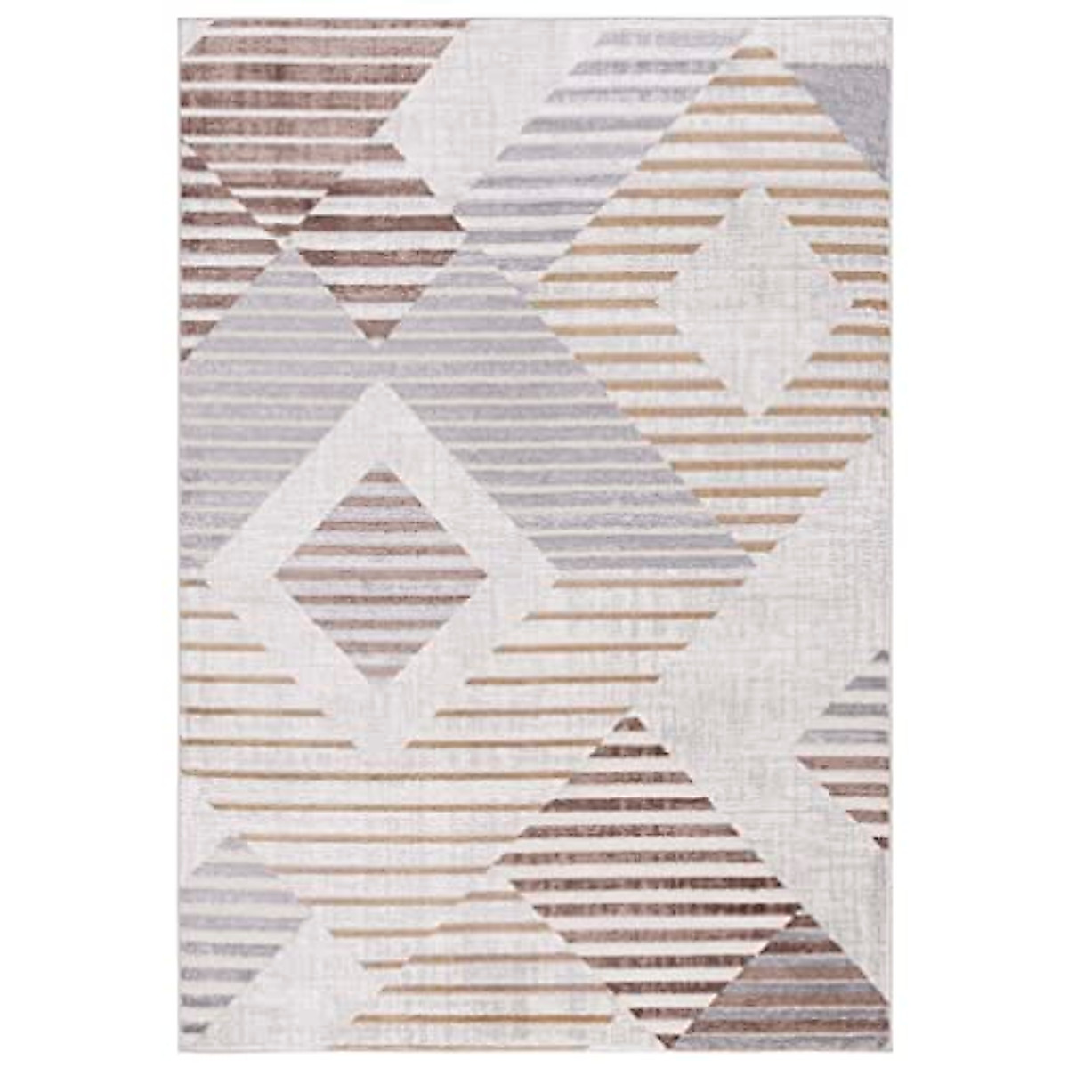 SAFAVIEH Palma Collection Area Rug - 5'5" x 7'7", Beige & Light Grey, Mid-Century Modern Geometric Stripe, Non-Shedding & Easy Care, Ideal for High Traffic Areas in Living Room, Bedroom (PAM328A)