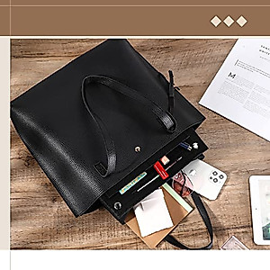 Black Work Tote Handbags for Women Tote Purse with Purse Organizer PU Leather Tote Bag Large Women's Tote Bags and Bag Organizer Insert with Zipper Pouch Lining, Layered Storage for Easy Organization