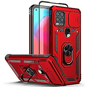 Dretal for Moto G Stylus 5G Case, Motorola G Stylus 5G Case + HD Screen Protector with Kickstand & Slide Lens Protector Cover, Heavy Duty Armor Shockproof Rugged Military Grade Case (JS-Red)