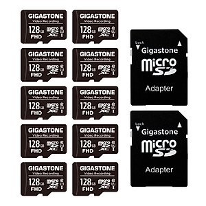 Gigastone 128GB 10-Pack Micro SD Card, 4K Video Pro, GoPro, Surveillance, Security Camera, Action Camera, Drone, 85MB/s MicroSDXC Memory Card UHS-I Class 10, with Adapter