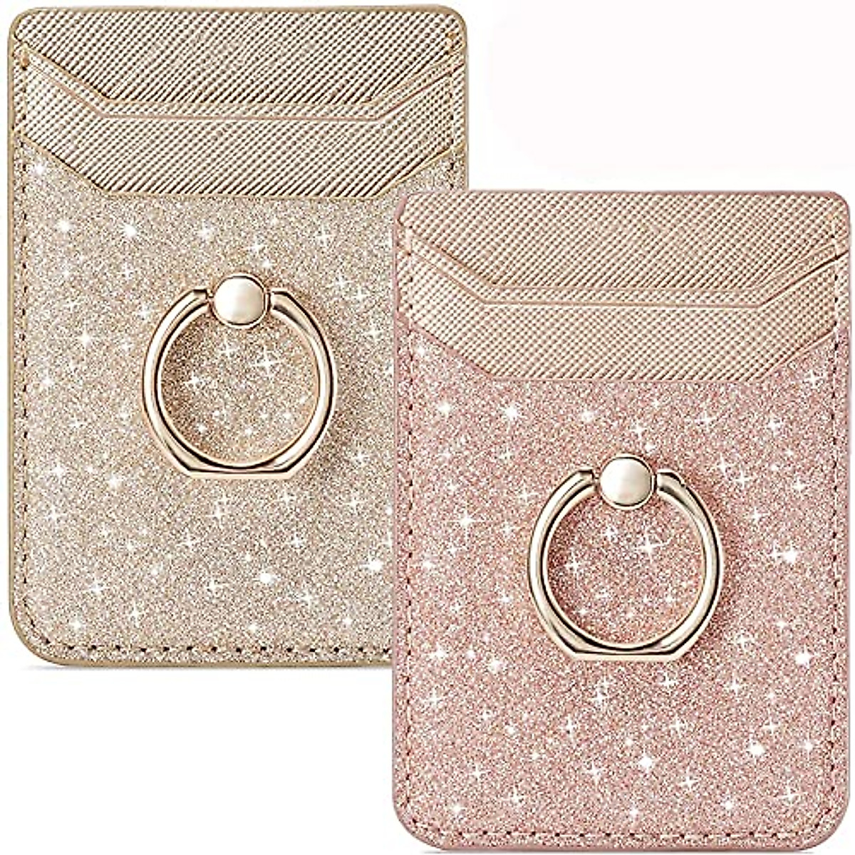 BIAJIYA Phone Card Holder RFID Wallet Credit Adhesive Cell Case Stick-on Card Holder for Back of Phone for Most of Smartphones Rosegold+Gold