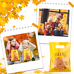 Panelee 100 PCS Thanksgiving Treat Bags Religious Fall Goody Bags Autumn Bags with Handles Christian Maple Fall Leaves Favor Bags for Kids Goody Candy Bags for Thanksgiving Sundayschool Party Supplies