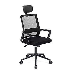 T-THREE. Adjustable headrest Office Chair Ergonomic Mesh Swivel Chair Office Chair Desk Chair Lumbar Support Height Adjustable 360°Swivel Rocking Function Mesh Back Seat for Home Office(Black)