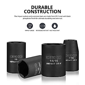 DEKOPRO 1/2-Inch Impact Socket Sets, 23 Pieces Drive Socket Set Mechanic Tool Set with 72 Teeth Reversible Ratchet, 1/2" Drive Metric/SAE, CR-V Steel