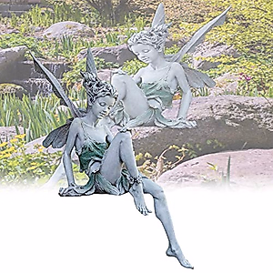 KOXHOX Sitting Fairy Statue Tudor and Turek Sitting Fairy Statue for Garden Resin Craft Landscaping Yard Decoration Fairy Figurines Gift for Home Office Desk Table (White)