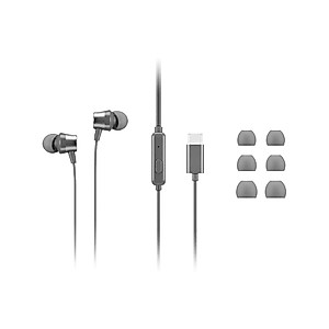 Lenovo - 300 Wired in-Ear USB-C Headphones - in-Line Microphone - USB-C Connectivity - Play & Pause Button - 3 Sizes Silicone Ear Tips Included