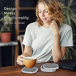 UMIRRO Absorbent Drink Coasters for Tabletop Protection | Silicone Coasters for Drinks Absorbent with Felt Pads | Cup Mat for Coffee, Beer, Wine | Non-slip, Unbreakable and Kid Safe | Grey Set of 4