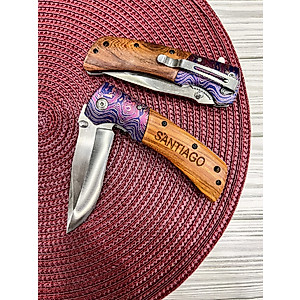 Gifts for Men - Custom Engraved Pocket Knife - Fishing Camping Hunting Personalized Gift Sturdy Wooden Handle & Sharp Thick Blade, Perfect for Dad Boyfriend Groomsmen Husband Son Father's Day Anniversary Birthday Valentines & More (Knife Engraved)