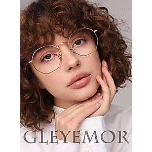 Gleyemor Blue Light Glasses for Women Men Vintage Octagonal Metal Gold Frame Computer Glasses (Gold)