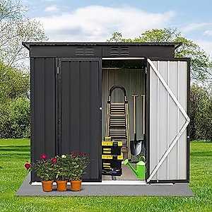 BOVONO 8'x6' Outdoor Storage Shed, Metal Storage Shed Large with Lockable Door, Outdoor Sheds Storage Tools House for Garden Backyard Outside Patio (Black)