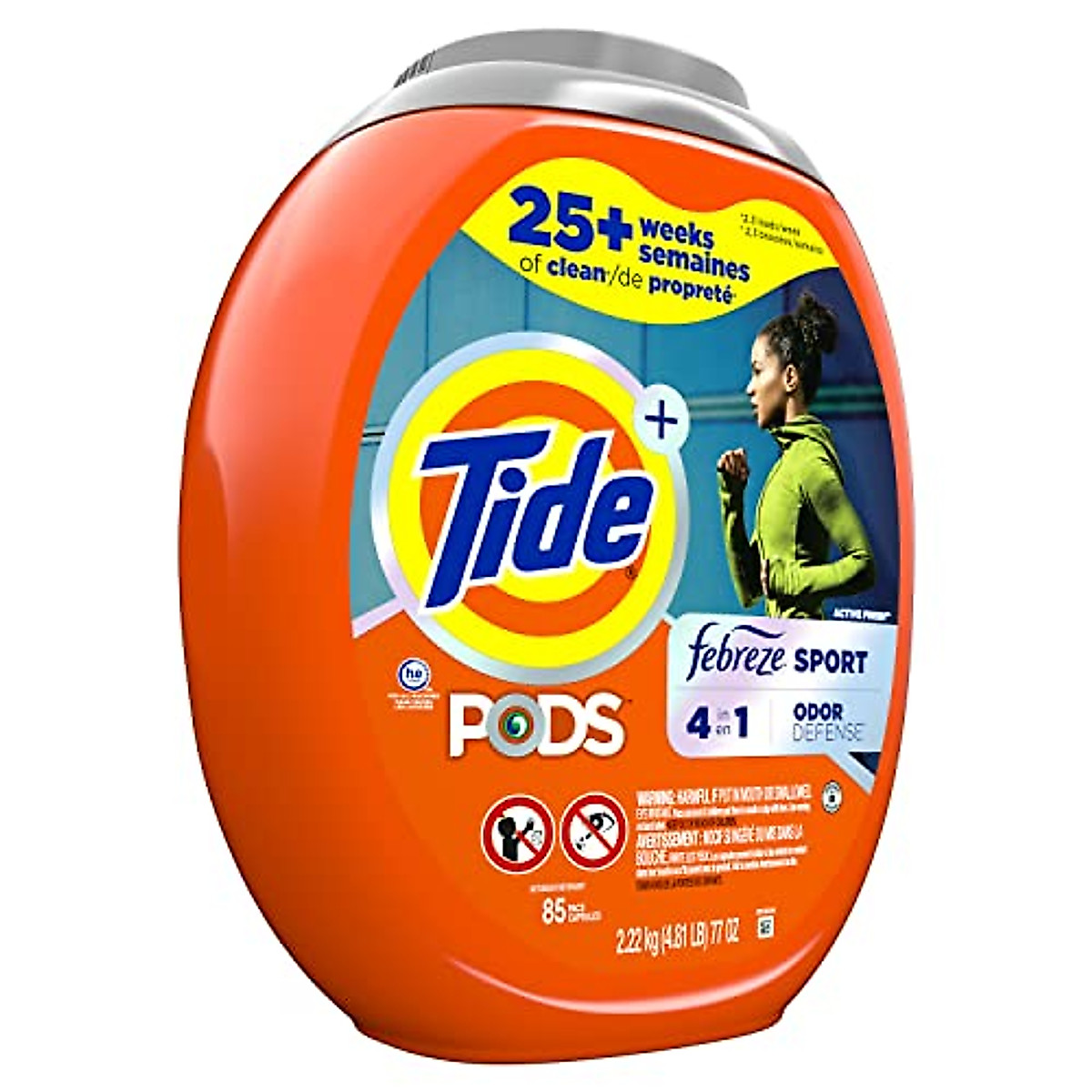Tide PODS Liquid Laundry Detergent Soap Pacs, 4-n-1 with Febreze, HE Compatible, 85 Count, Fights even week old Odors, Sport Odor Defense