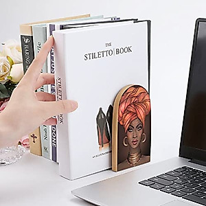 Hon-Lally American African Girl Pattern Wood Bookends Decorative Bookend Non-Skid Office Book Stand for Books Office Files Magazine