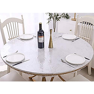 Clear Round Vinyl Fitted Tablecloth Waterproof Oilcloth Heavy Duty Elasticized Table Cover Elastic Edge Design Plastic Tablecloth Protector For Round Table (Large Round Fits Table up 45"-56" Diameter)