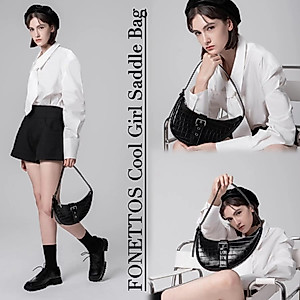 FONETTOS Y2K Saddle Hobo Bag, Women Shoulder Purse Moon Bag Handbag Fashion for Girls