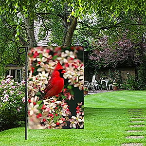 Eiyikof Cardinal Red Birds Floral Spring Garden Flag Summer Small Yard Flags, Vertical Double Sided Rustic Farmland Burlap Farm Lawn Outdoor Decorations 12.5x18 Inch