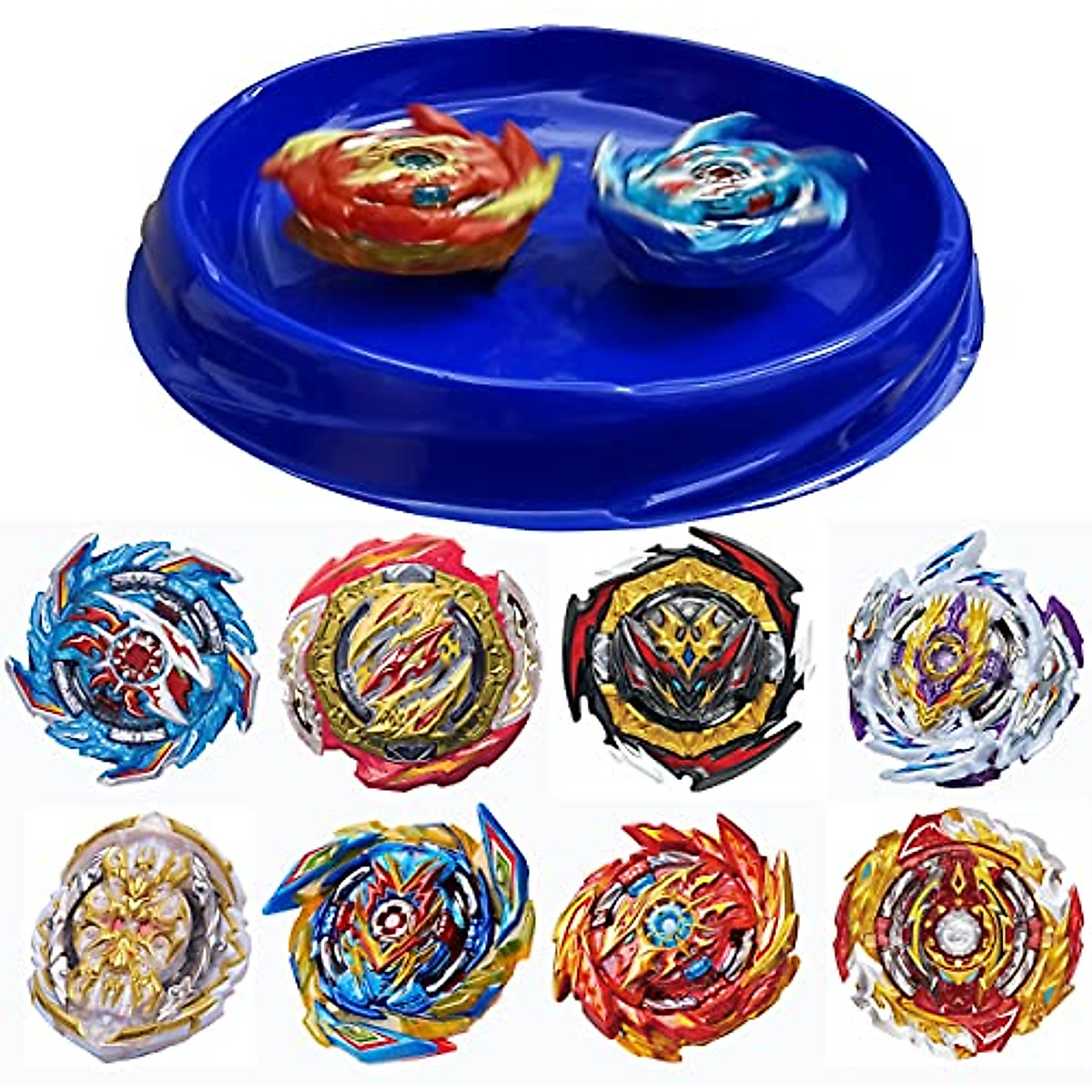 Bey Burst Gyro Toy Set with Arena Great Birthday Gift for Boys Children Kids 6 8 + Metal Fusion Attack Top Grip Blade Set with Battling Game Storage Box 8 Top Burst Gyros 3 Two-Way Launcher 2 Handles