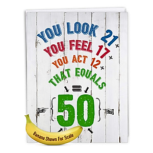 NobleWorks - 50th Big Funny Birthday Card (8.5 x 11 Inch) - Group Milestone Notecard for Year Old, Birthday Congrats from All of Us - Age Equation 50 J7195MBG-US