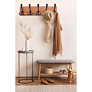 NOVANEX Rustic Wall Mounted Coat Rack: Solid Premium Pine Wood Plank Coat Hanger, 16 inches Hole to Hole, Heavy Duty Vintage Farmhouse Entryway Clothes Hanger with 5 Triple Hooks
