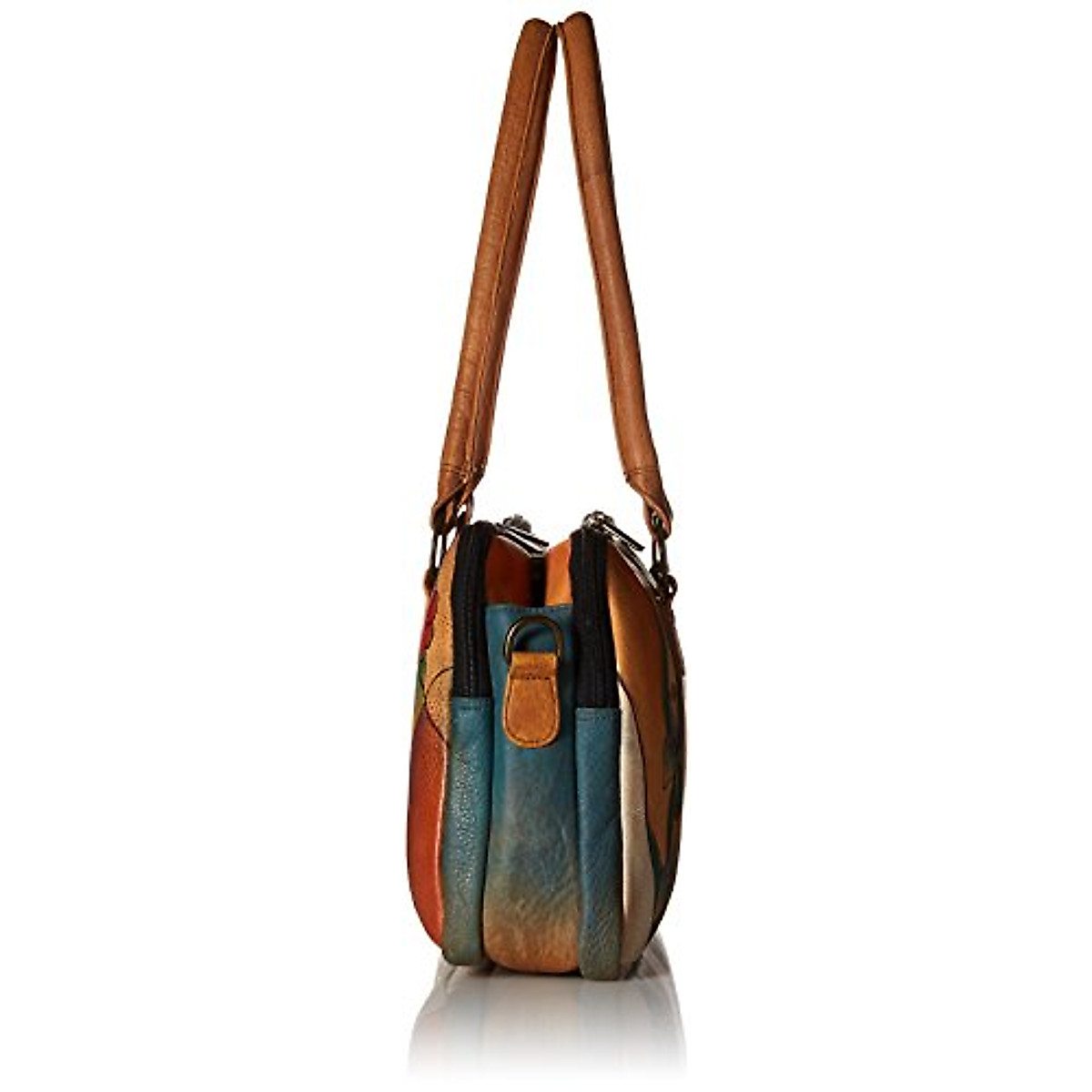Anna by Anuschka Satchel Handbag-Leather, Butterfly Glass Painting