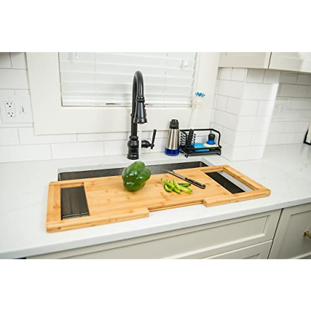 Lipper International 8841 Bamboo Wood Over-the-Sink Expandable Cutting Board, 34" x 11 1/2" x 3/4"