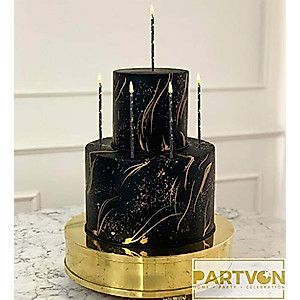 24 Pieces Birthday Candles Black Gold Cake Candle Cupcake Candles for Birthday Anniversary Graduation Retirement New Year Party Decoration