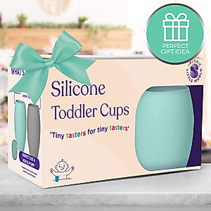 Sperric Silicone Mini Cups For Toddlers Baby Drinking Training Cup (2 Pack) 4.5 OZ (Light Blue/Cool Gray)