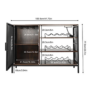 DDBESSIC Wine Bar Cabinet, Retro Wine Bar Rack Cabinet with 3 Detachable Wine Racks Industrial Coffee Bar Cabinet for Liquor and Glasses Buffet Cabinet