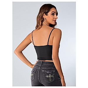 SOLY HUX Women's Y2k Gothic Lace Trim Cami Crop Top Sleeveless Sexy Tank Tops Camisole Clubwear Outfit Black Rhinestone Heart L