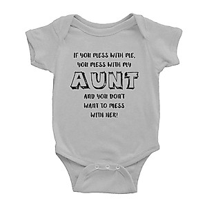 BABYWEN If You Mess With Me You Mess With My Aunt And You Dont Want To Mess Cute Baby Clothes Short Sleeve Romper Bodysuits (Grey, 3-6M)