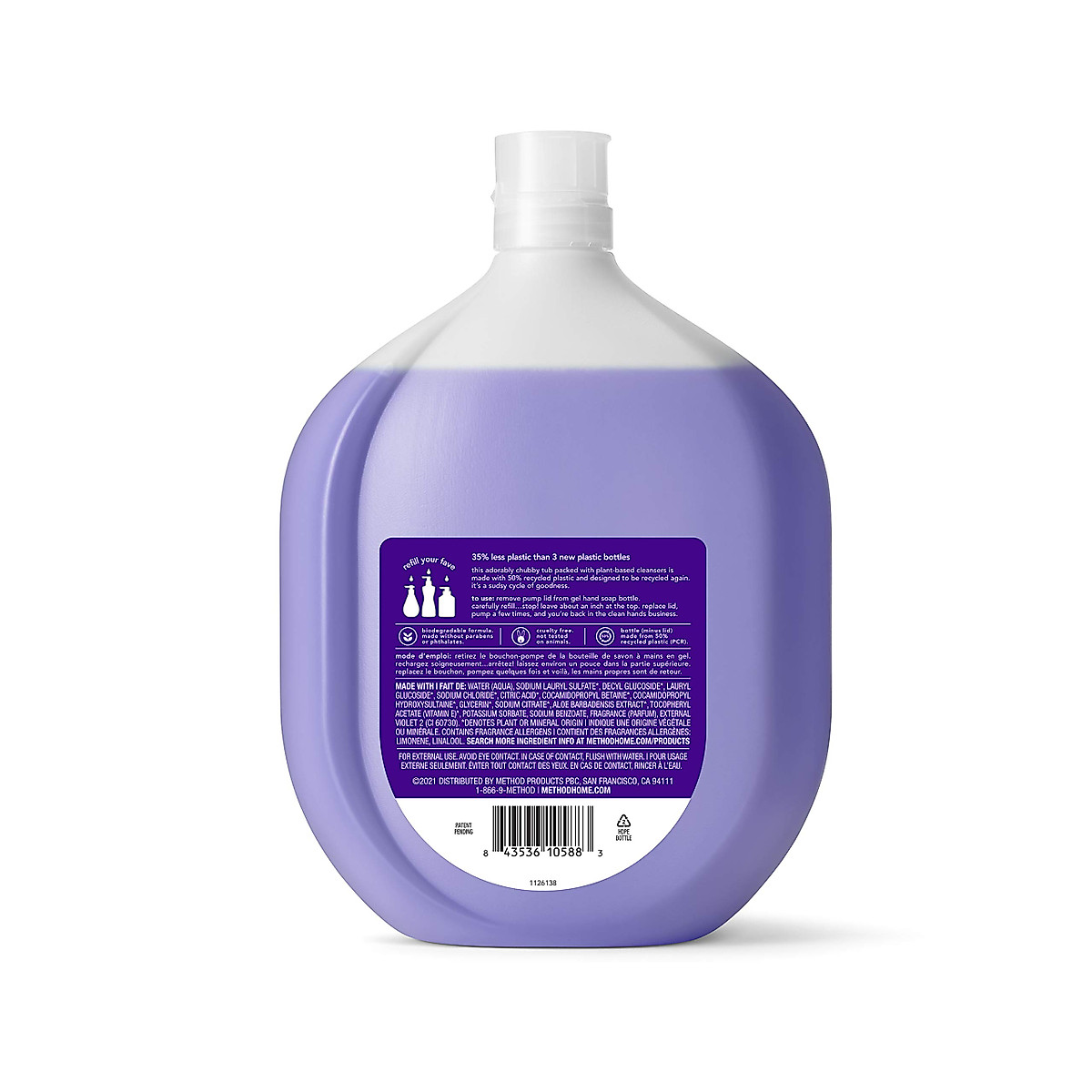 Method Gel Hand Soap, Refill, French Lavender, Recyclable Bottle, Biodegradable Formula, 34 Fl Oz (Pack of 1)