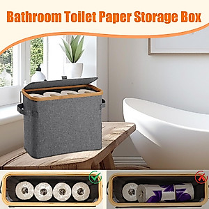 Fenteer Bamboo Toilet Paper Basket Storage with Lid and Handle, Toilet Roll Storage Box, Free Standing Toilet Paper Holder Stand for 12 Rolls, Paper Organizer for Bathroom Kitchen, Style A(Gray)