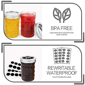 VERONES Mason Jars 8OZ, 8 OZ Canning Jars Jelly Jars with Regular Lids and Bands, Ideal for Jam, Honey, Wedding Favors, Shower Favors, 20 Pack,Extra 20 Lids
