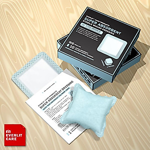 EVERLIT Super Absorbent Dressing for Wound Care | Nonstick Soft Surgical Gauze Pad for Heavily Exuding Wounds | Large Sterile Non-adhesive Bandage for Fast Healing Wound Care | Pack of 10 (4" x 4")