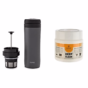 ESPRO P1 French Press - Double Walled Stainless Steel Vacuum Insulated Coffee and Tea Maker Cleaning Powder, 12 Ounce, Gun Metal Gray