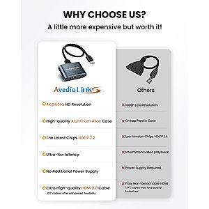 HDMI Switch 3 in 1 Out 4K@60Hz Aluminum Alloy【with 4FT HDMI 2.0 Cable】, avedio links 3x1 HDMI Multi Port Switch, 3 Way HDMI Selector Switcher Support HDCP 2.2, HDR 10, for Fire TV Stick, PS5