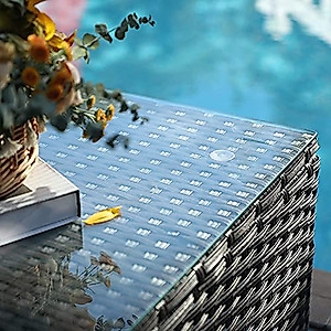 PHI VILLA Patio Furniture Sectional Sofa 7-Piece 50000 BTU Propane Gas Fire Pit Outdoor Wicker Furniture Set Steel Fire Pit Table with No-Slip Cushions Furniture Covers, Blue