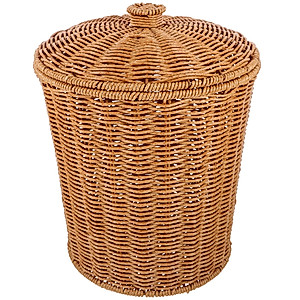 LIOOBO Round Rattan Storage Basket with Lid: Rattan Basket with Lid, Round Storage Basket for Home Organizer