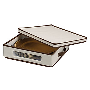 Household Essentials Natural 537 Vision Storage Box with Lid and Handles | Charger Plates and Platters Canvas with Brown Trim