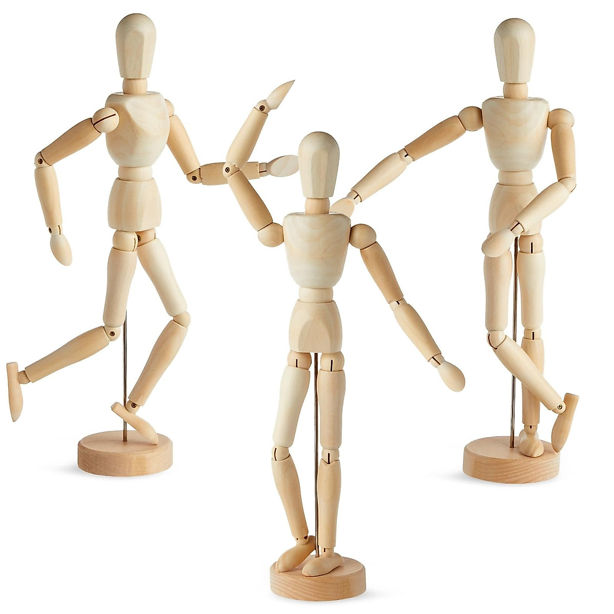 3 Pack Posable Art Figure Model, Flexible Wooden Drawing Mannequin for Artists, Sketching (13 in)