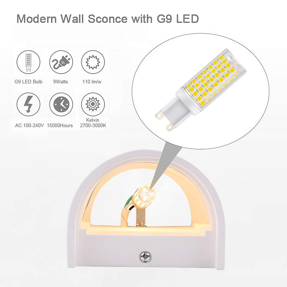 TRLIFE White Wall Sconce, LED Wall Sconce 9W 3000K Warm White Sconce Wall Lighting, LED Wall Sconce with Frosted Cover for Bedroom Hallway Stairway Porch Office Hotel (1 Pack, 1 LED Bulb Included)