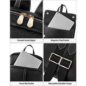 BOSTANTEN Leather Laptop Backpack for Women Large Capacity 15.6 inch Computer Bag Casual College Daypack Travel Bag Black