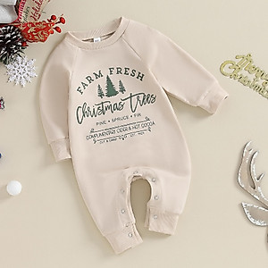 Bagilaanoe Infant Baby Boy Girl Christmas Outfit Clothes Christmas Tree Long Sleeve Romper One Piece Jumpsuit Pants (Apricot, 12-18 Months)