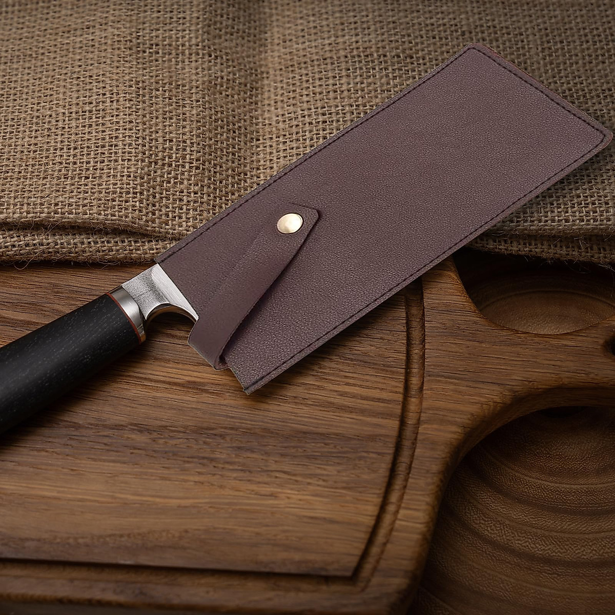 AJFHKJ Durable PU Leather Meat Cleaver Sheath, Heavy Duty Chef Knife Guard Butcher Chef Wide Knives Blade Edge Protectors Dark Brown