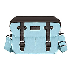 MOSISO Camera Case Crossbody Shoulder Messenger Bag, DSLR/SLR/Mirrorless Photography Vintage PU Leather Flap Gadget Bag with Rain Cover Compatible with Canon/Nikon/Sony Camera and Lens, Air Blue