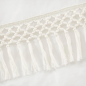Sweet Jojo Designs Ivory Gender Neutral Bohemian Boho Baby Girl Boy Nursery Crib Bedding Set Solid Color Beige Cream Off White Chic Unisex Farmhouse Minimalist Macrame Trim Tassel Fringe Cotton - 4pc