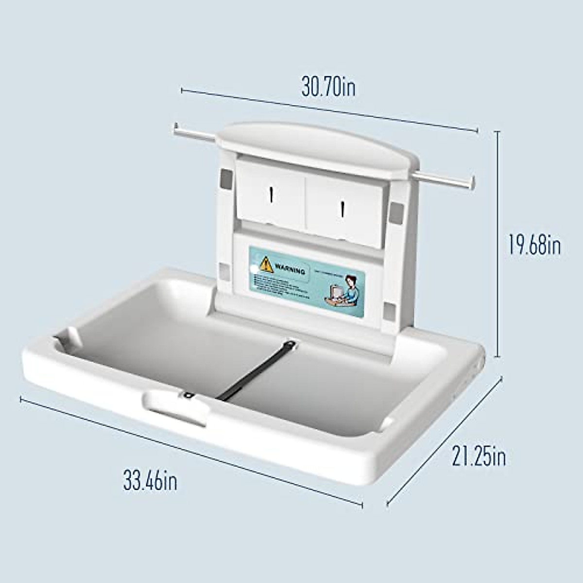 PLUSSEN Baby Changing Station Wall Mounted, Fold Down Commercial Baby Changing Station with Adjustable Safety Strap, Storage Box,Horizontal-X1005