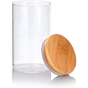 JUVITUS 10 oz Clear Glass Tall Jar with Wooden Bamboo Lid (3 Pack)
