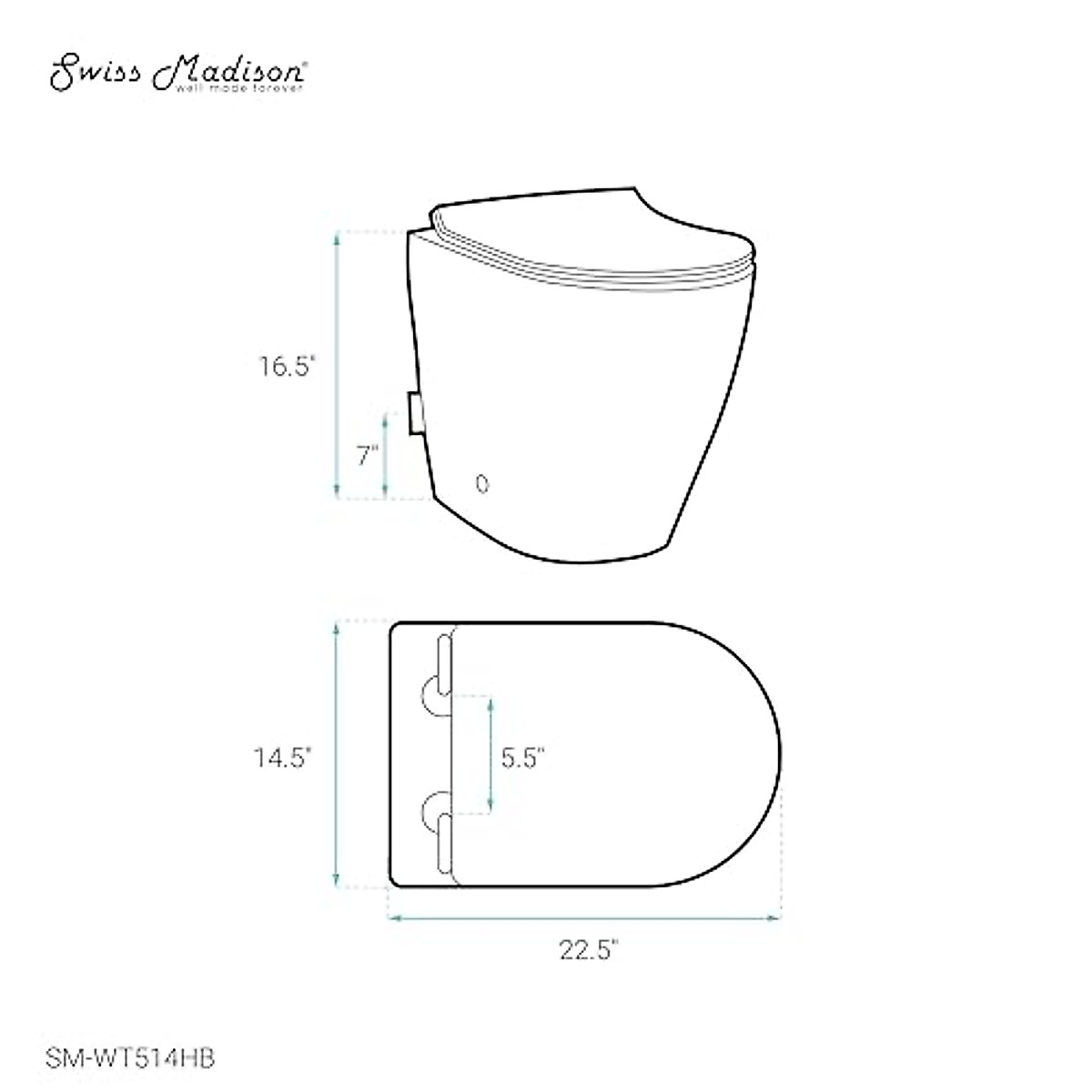 St. Tropez Back to Wall Concealed Tank Toilet Bowl, Black Hardware