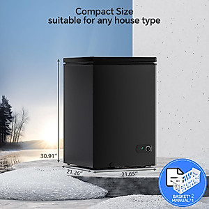 Kismile 3.5 Cubic Feet Chest Freezer with 2 Removable Baskets Free Standing Top Open Door Compact Freezer with Adjustable Temperature for Home/Kitchen/Office/Bar (3.5 Cubic Feet, Black)